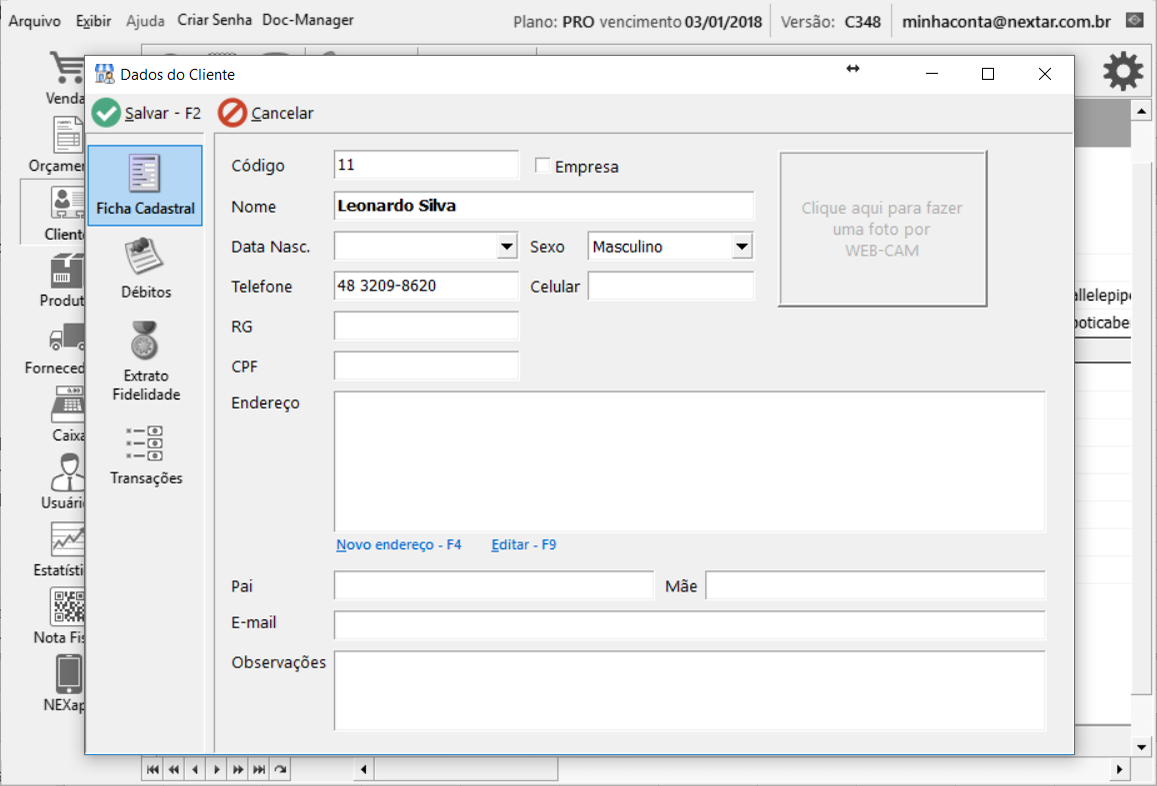 Programa para Cadastro de Clientes Grátis » NEX