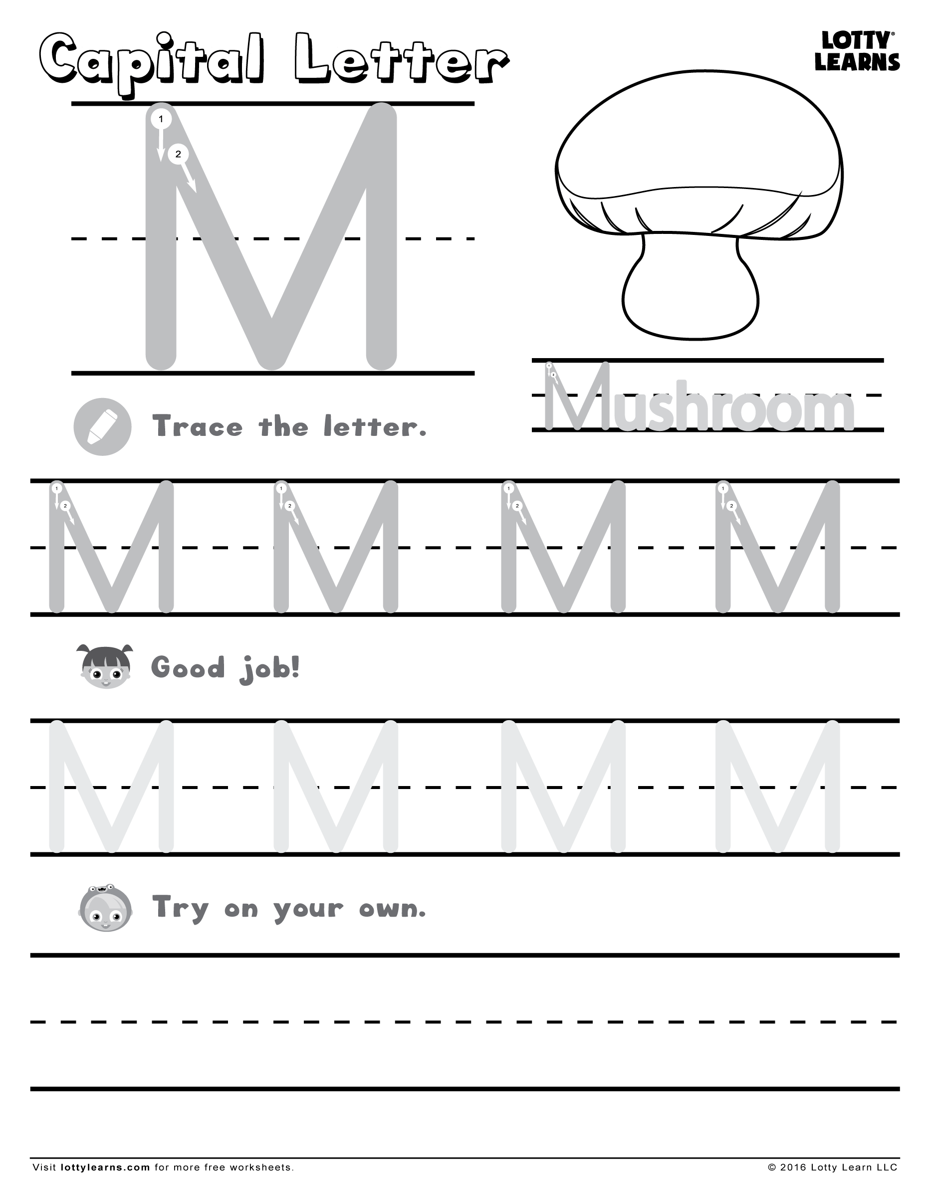 This worksheet teaches to write the letter M in two strokes, instead of ...