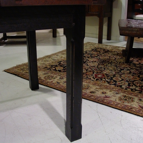 Black painted & rubbed chamfered leg drawer leaf table