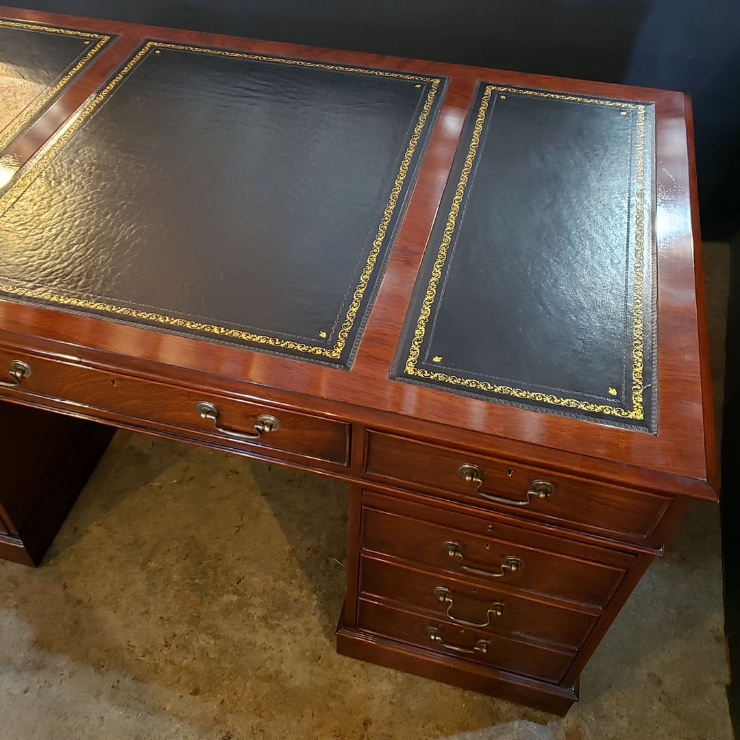Mahogany 5" X 3' Leather Top Pedestal Desk