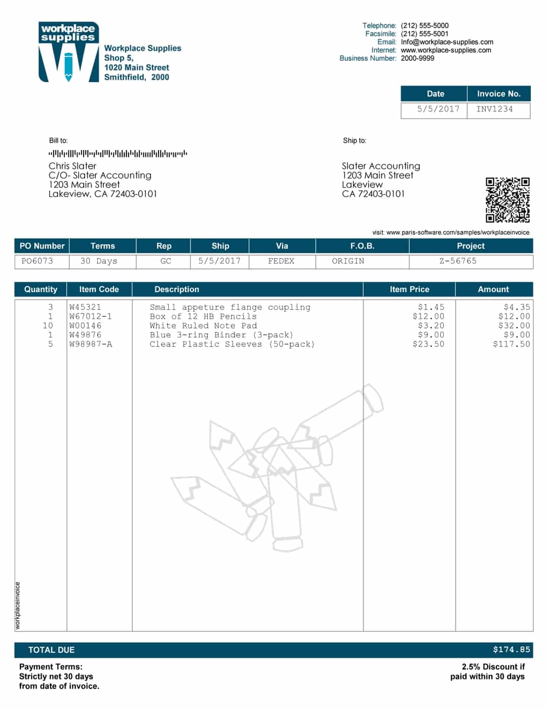 Paris Invoice Printing Sample
