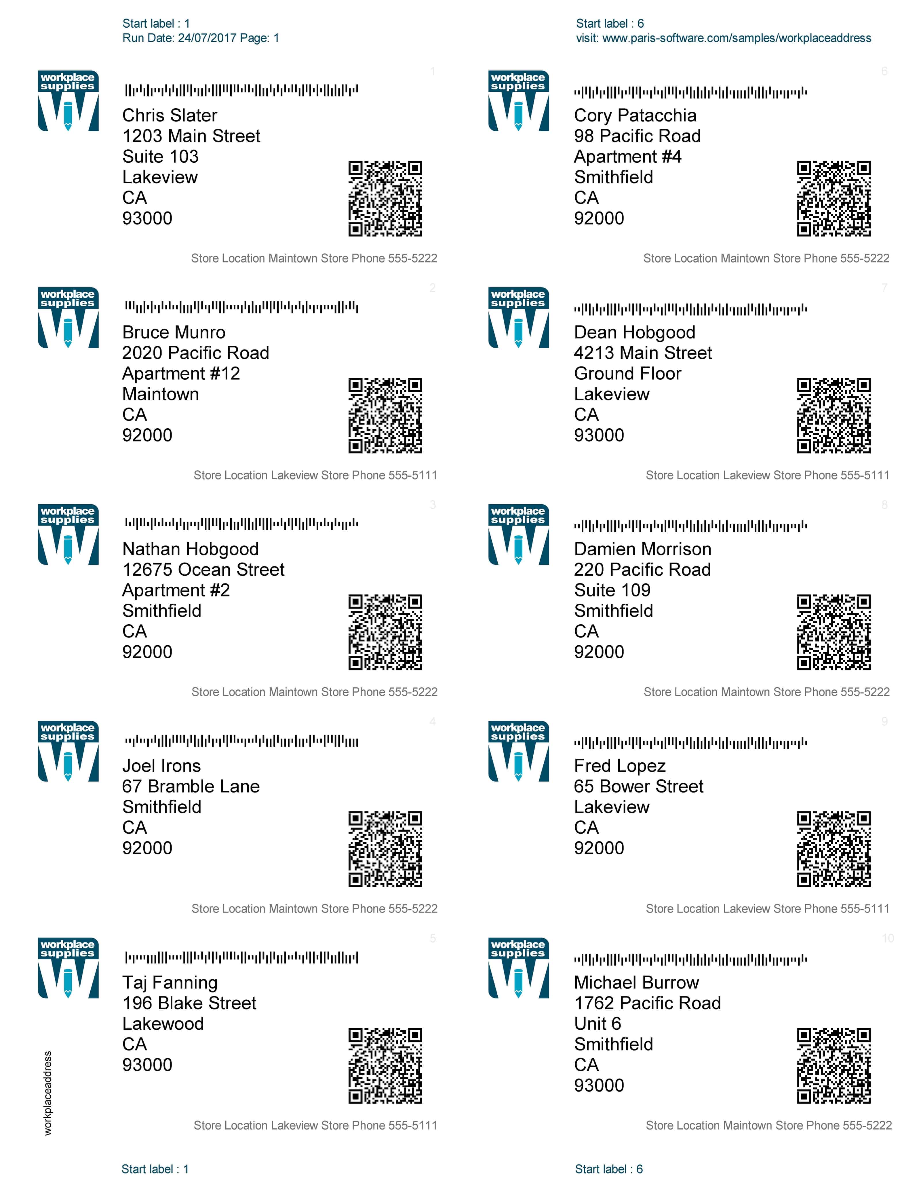 Paris Address Label Printing Sample