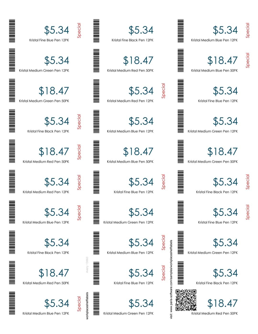 Paris Shelf Label Printing Sample