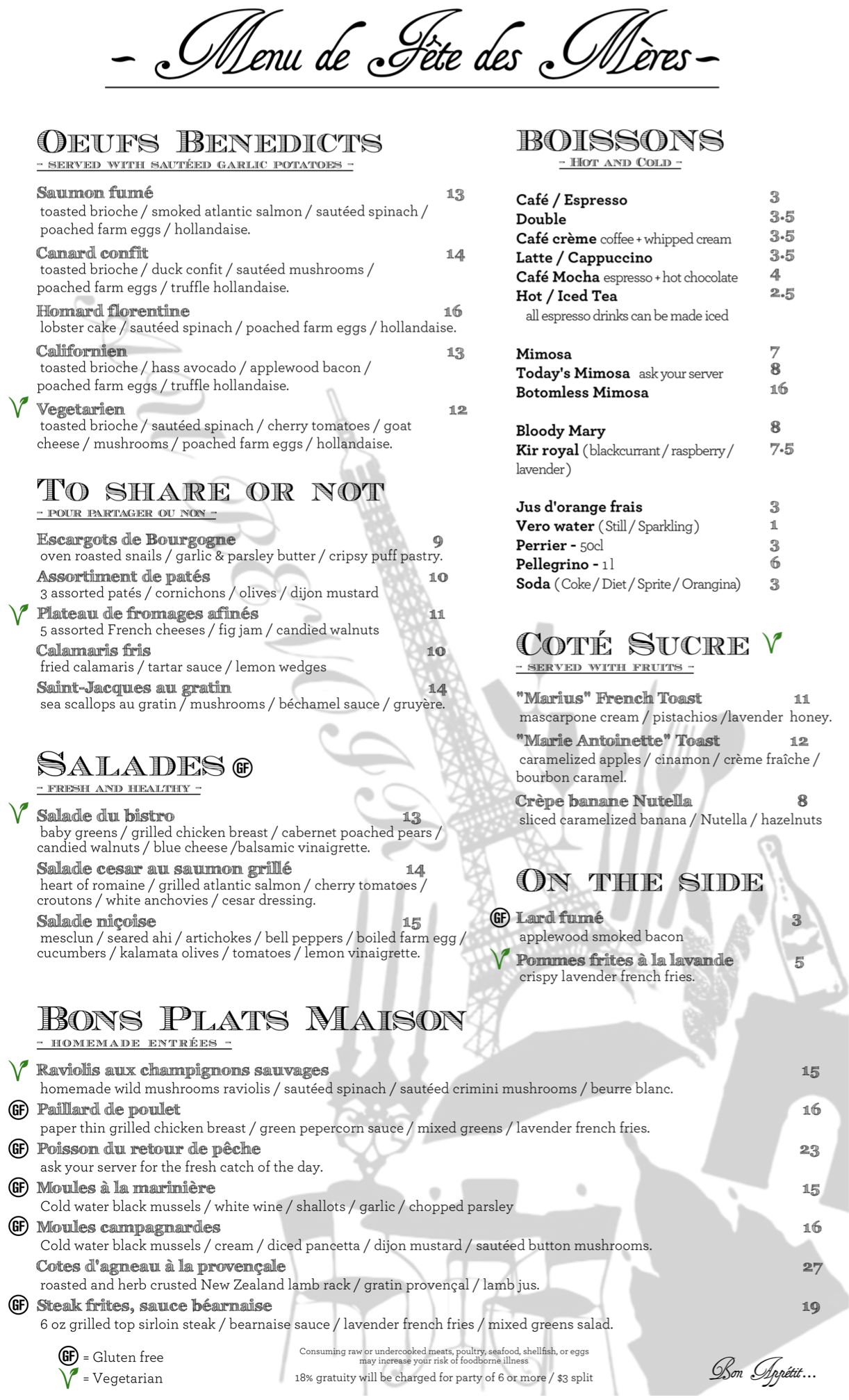 French Restaurant Menu