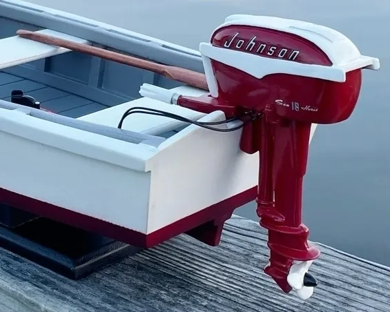 Outboard Motor, 1957 Johnson, Red, with Gas Tank | Blackway Boat Models