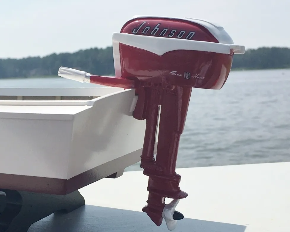 Outboard Motor, 1957 Johnson, Red, with Gas Tank | Blackway Boat Models