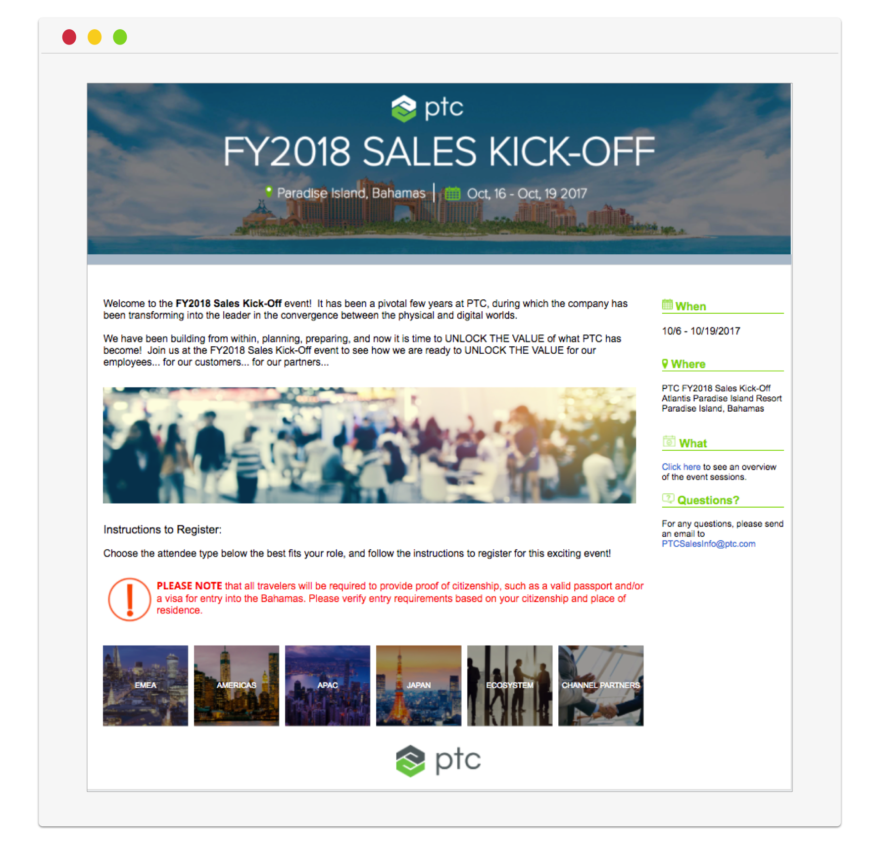 PTC Sales Kickoff Website Design