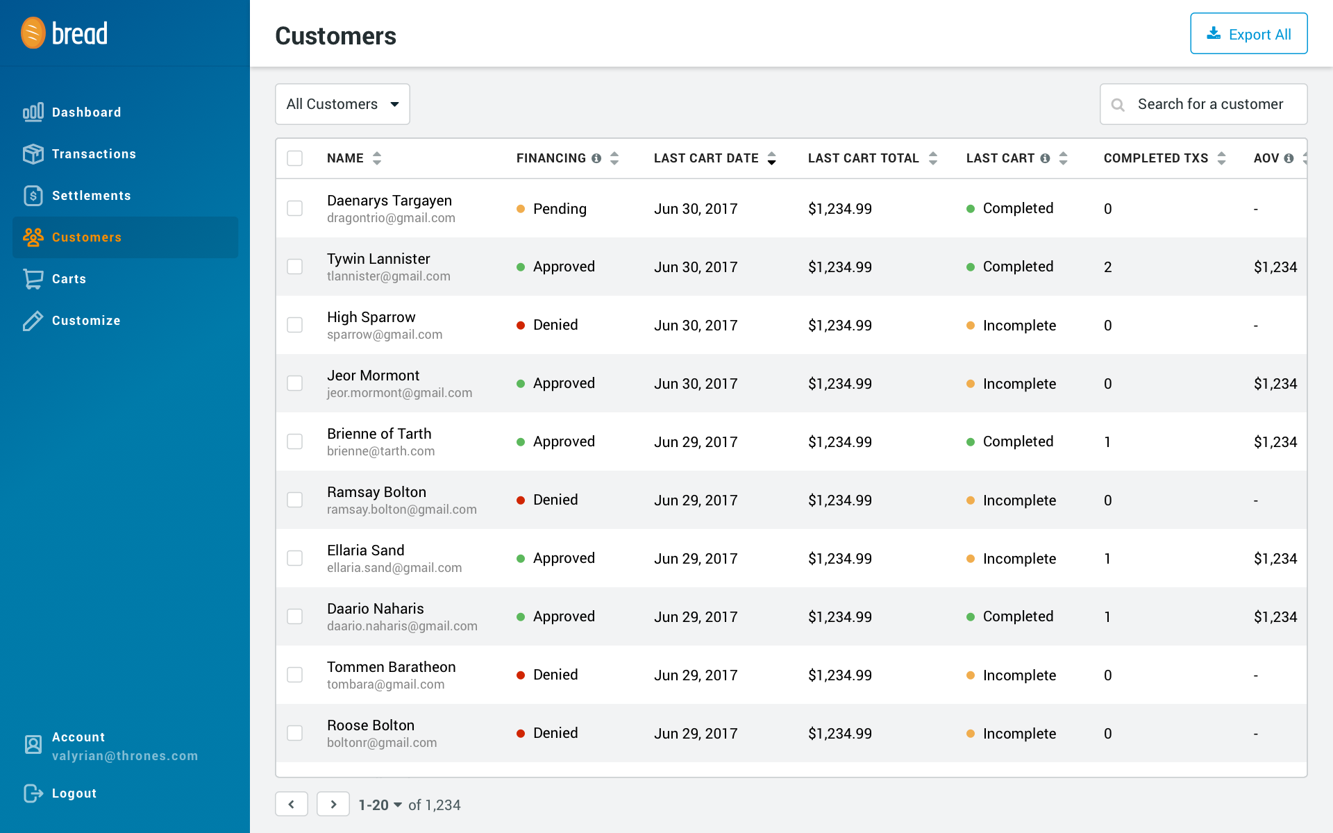 Bread Merchant Portal
