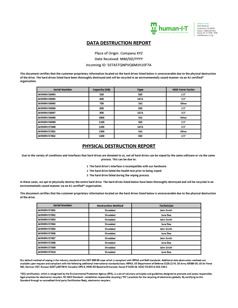 Data Destruction Report Example