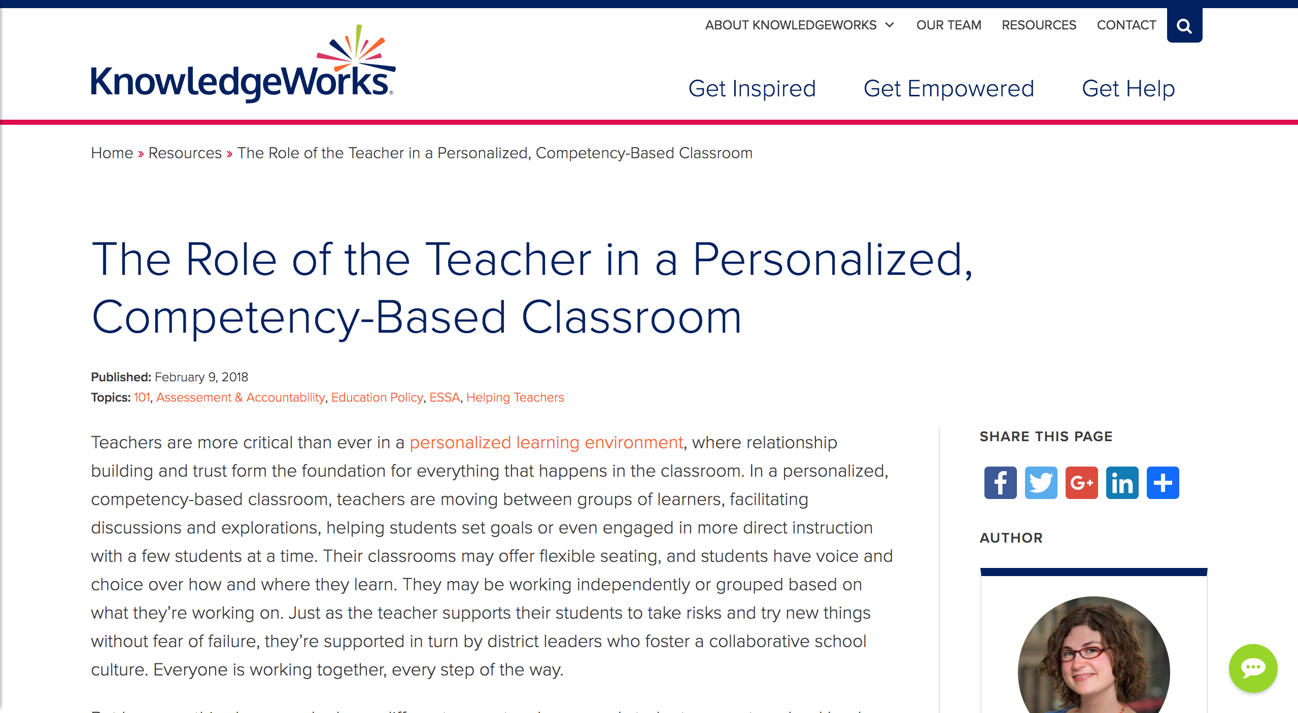 The Role of the Teacher in a Personalized, Competency-Based Classroom