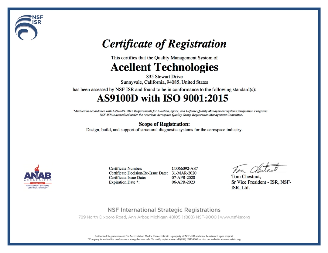 Certification - Acellent Technologies