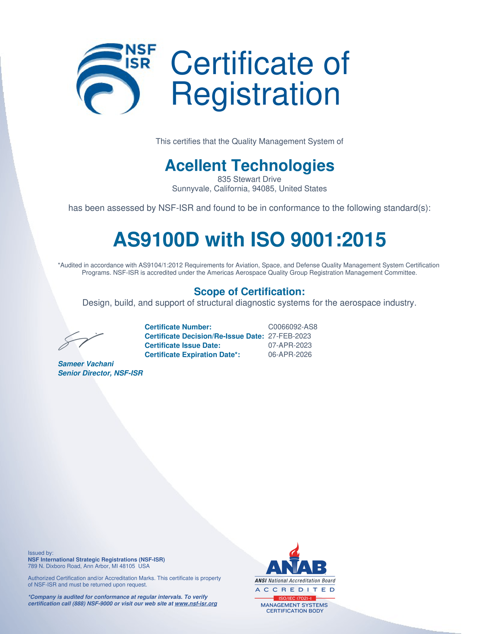 Certification - Acellent Technologies