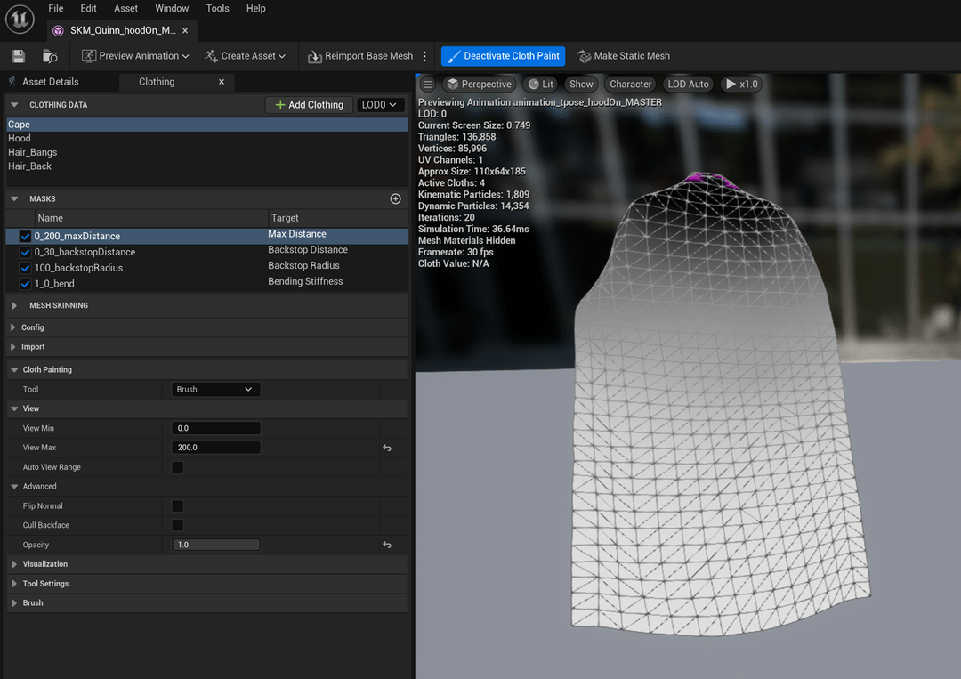unreal cloth and hair simulation