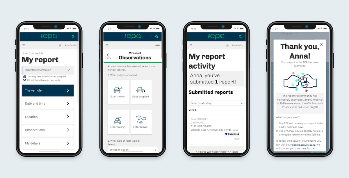 Redesigning the NSW EPA ‘Report a Tosser’ digital experience