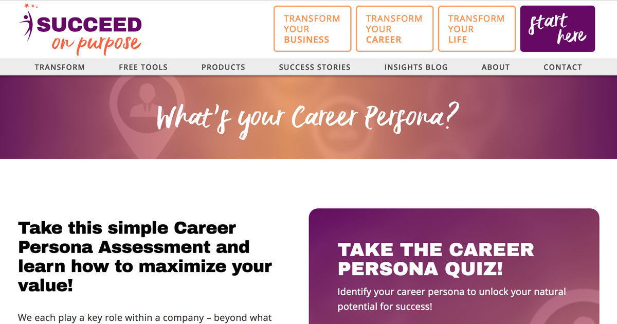 Career Persona Quiz Sign Up | Succeed On Purpose