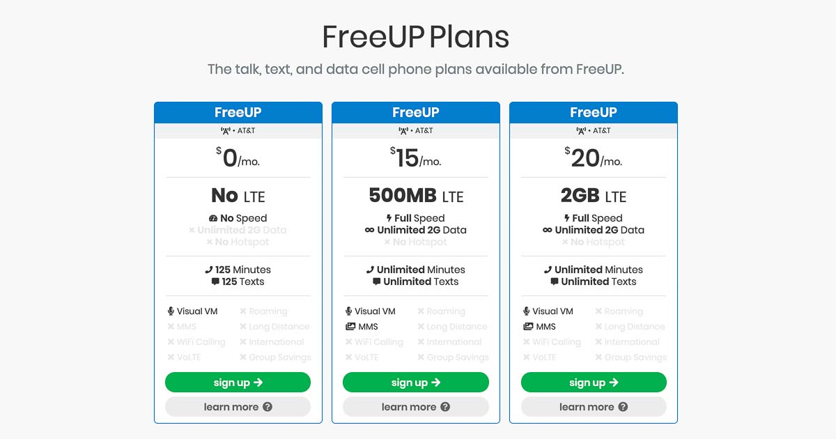 FreeUP Plans, Prices, Features & Reviews - bestphoneplans