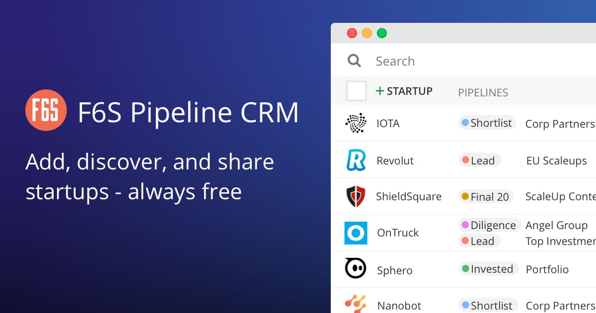 Free deal flow management software | Deal flow CRM - Track deals - F6S Services