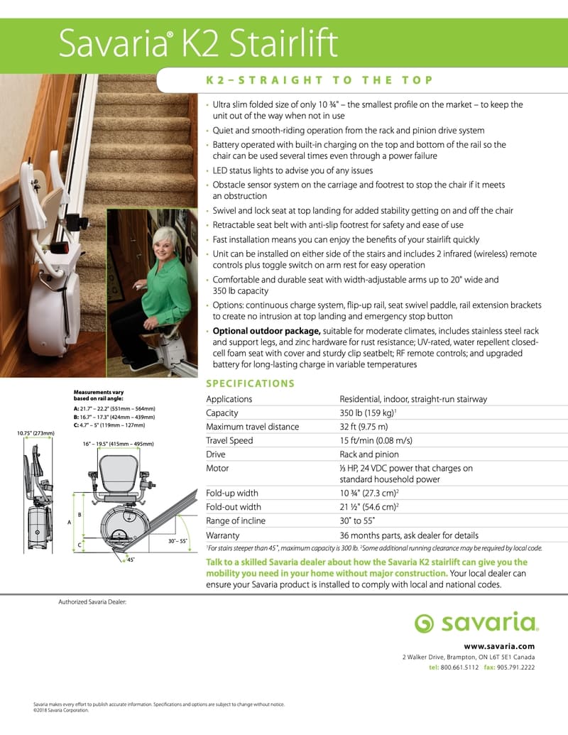 Savaria K-2 Stairlift | Access Solutions, Inc.