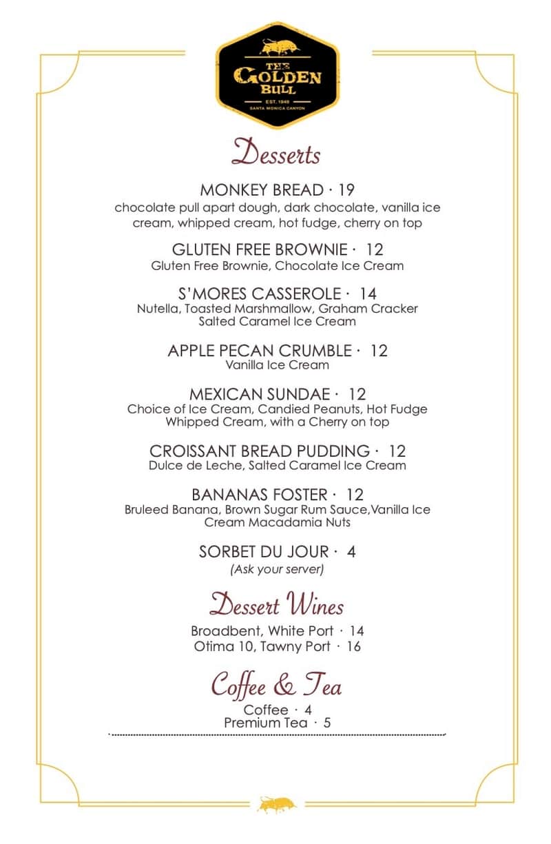 Menu | The Golden Bull