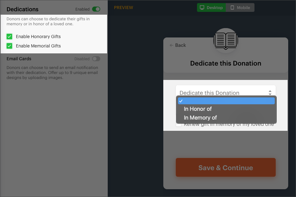 Donation Form Dedications - GiveForms
