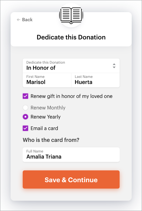 Donation Form Dedications - GiveForms