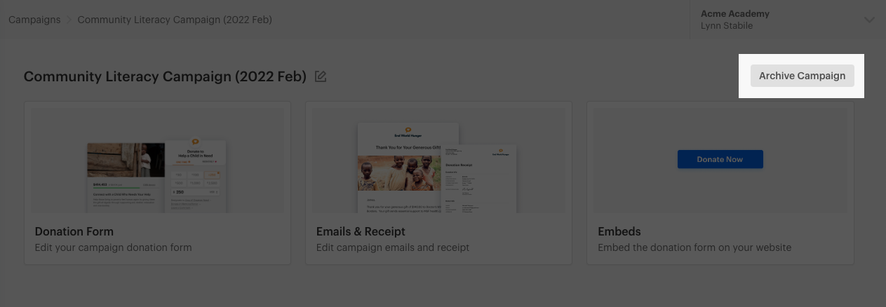 Archiving a Campaign - GiveForms