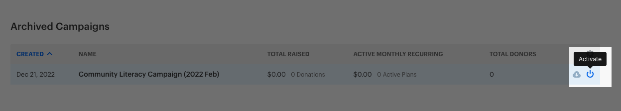 Archiving a Campaign - GiveForms