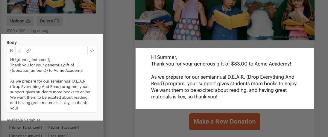 Acknowledgment Email for One-Time Donations - GiveForms