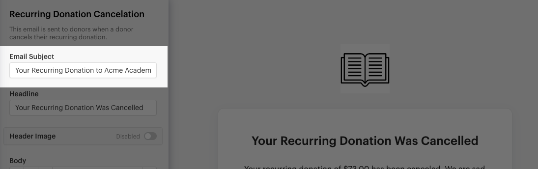 Recurring Donation Cancelation Email - GiveForms