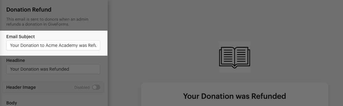 Donation Refund Email - GiveForms