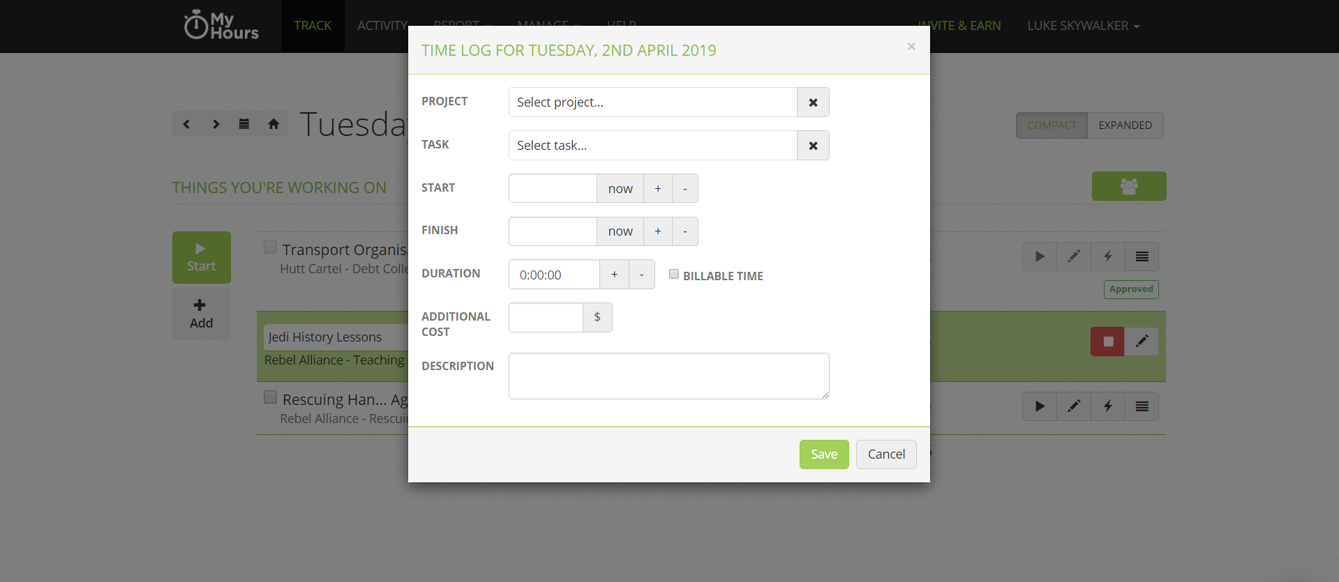 Time Tracking - My Hours