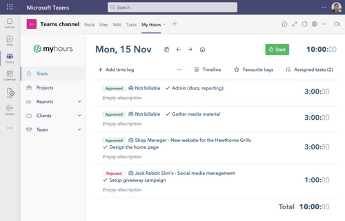 Free Timesheet for Microsoft Teams