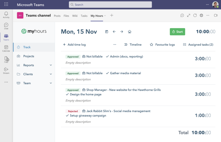 Free Timesheet for Microsoft Teams