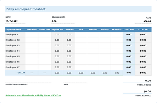 Free Timesheet templates: Excel | Word | PDF | Google sheets