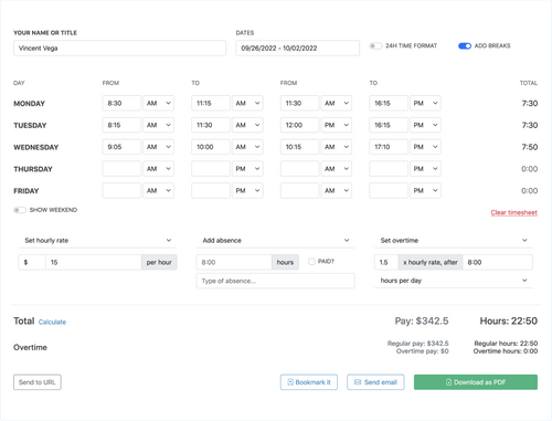 Timesheet for Consultants - Templates included