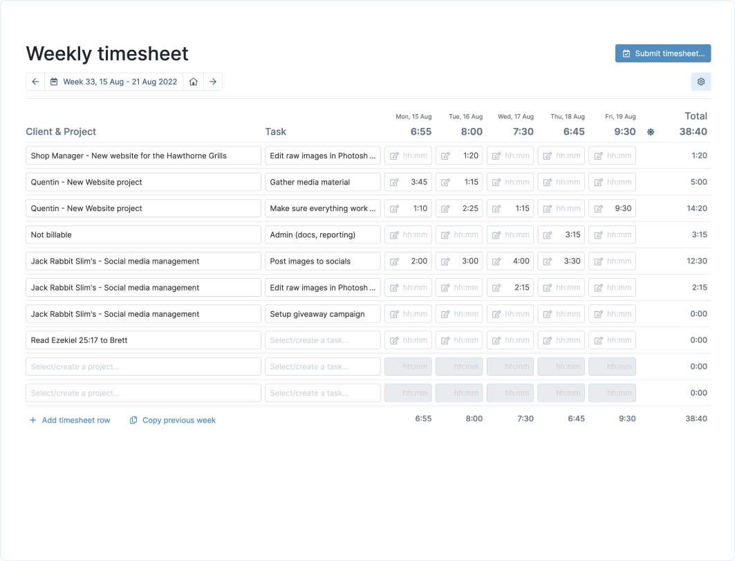 Timesheet for Consultants - Templates included
