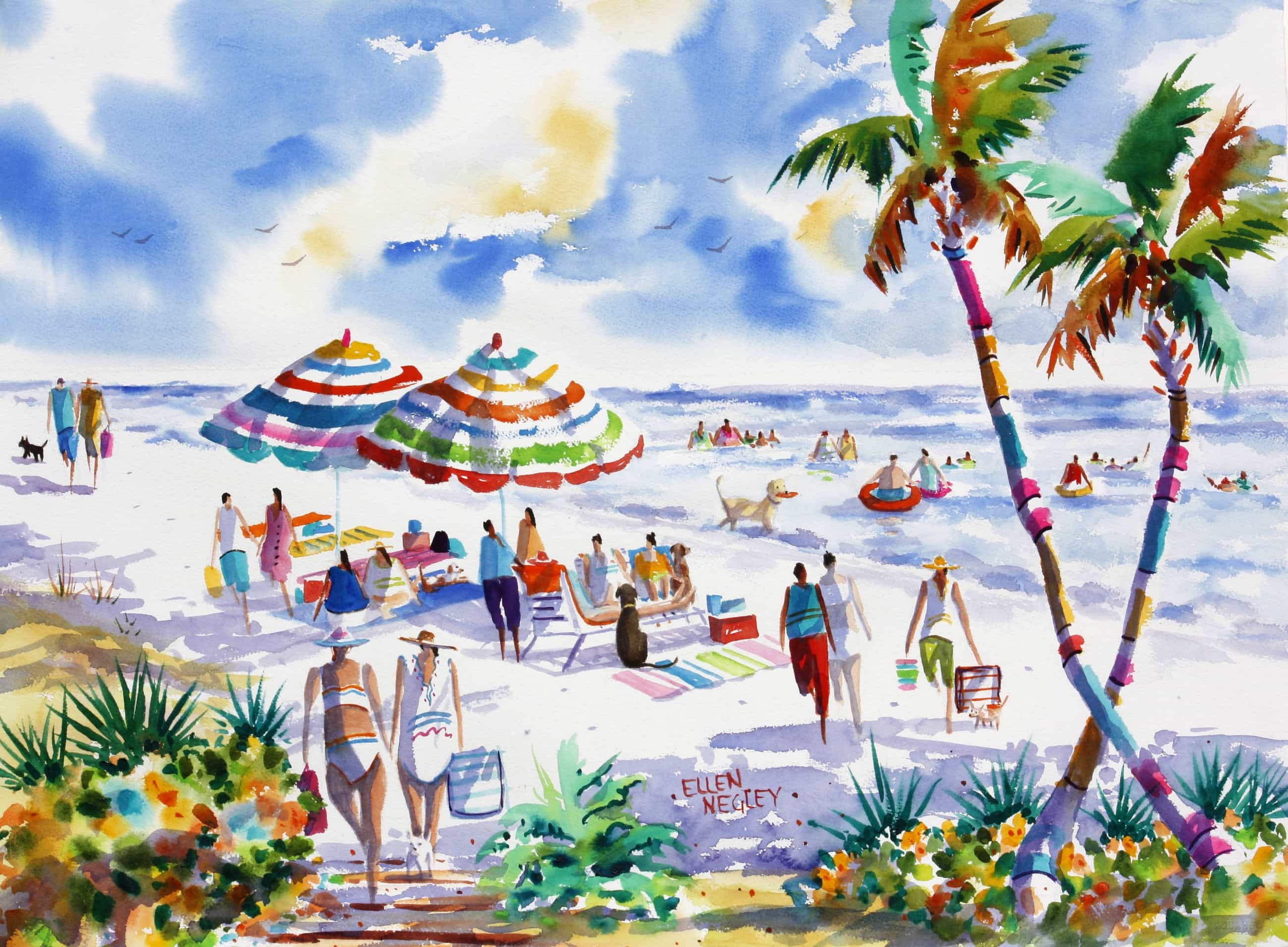 Ruff Day at the Beach | Ellen Negley Watercolors