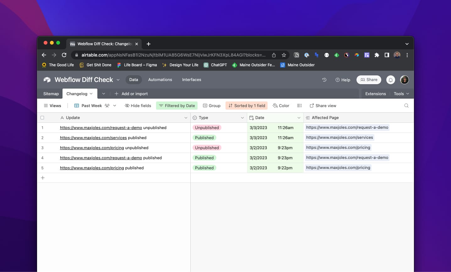 Work Blog: How to Automatically Track Webflow Sitemap Changes in Airtable
