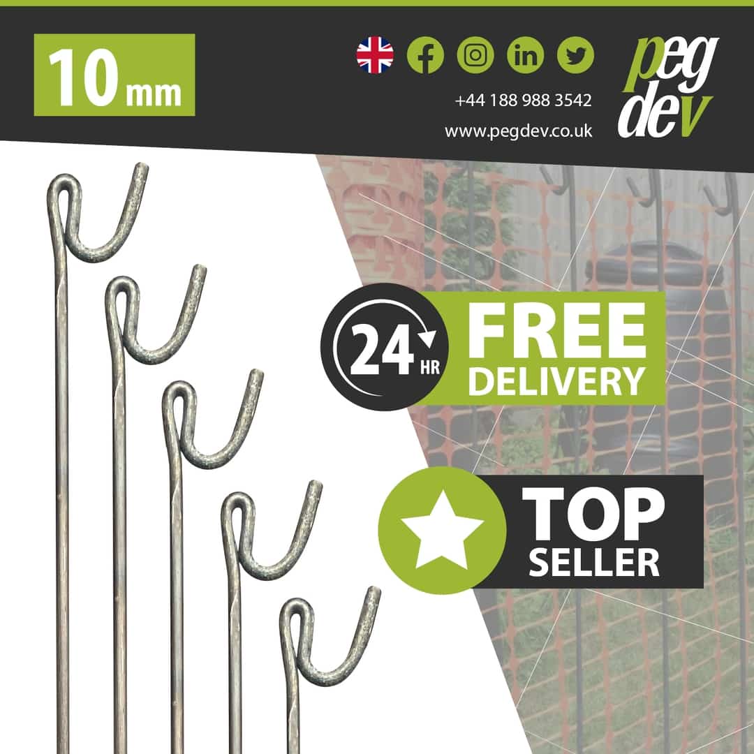 METAL FENCING PINS 1300mm x 10mm - Barrier Fence Stakes Event Road Line ...