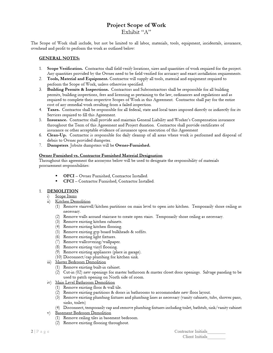 General Contractor Construction Scope Of Work Template Master Template General Contractor Construction Scope Of Work Template Master Template