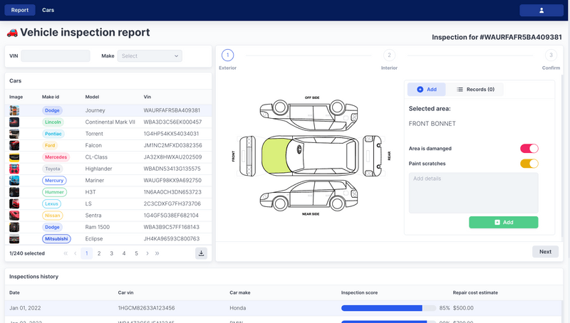 Vehicle Inspection Tool | UI Bakery templates
