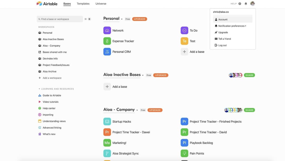 UI/UX Inspiration featuring Airtable's Setting Page | The Aloa Blog