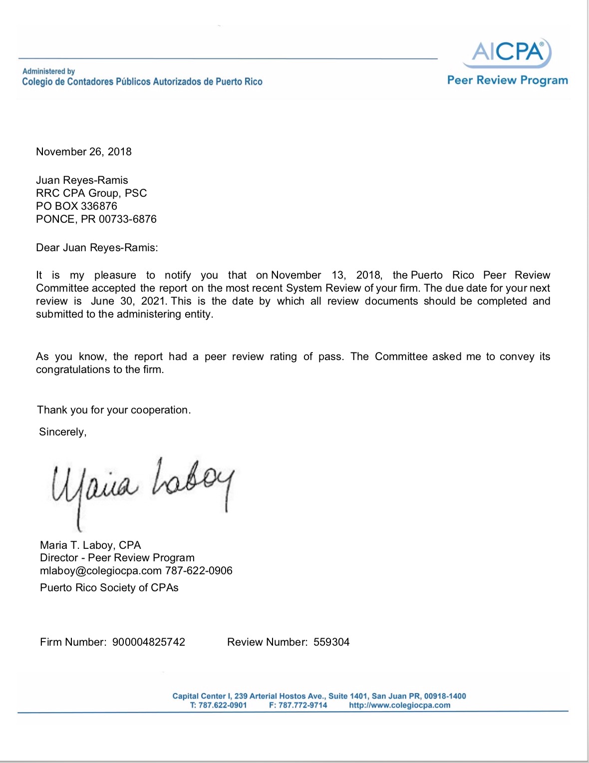 Quality Control Letter