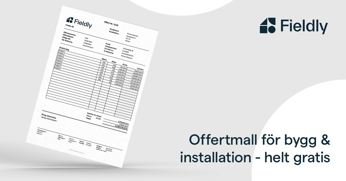 Offertmall för bygg & installation - helt gratis