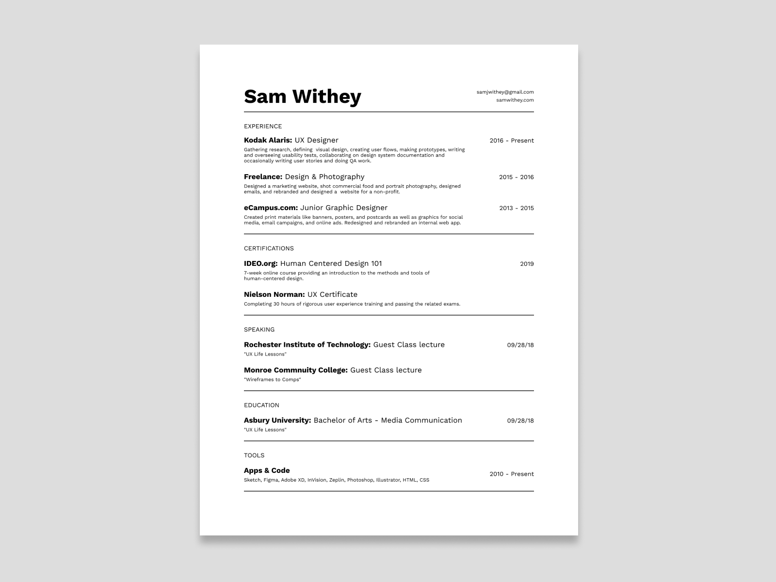 Resume - Sam WIthey
