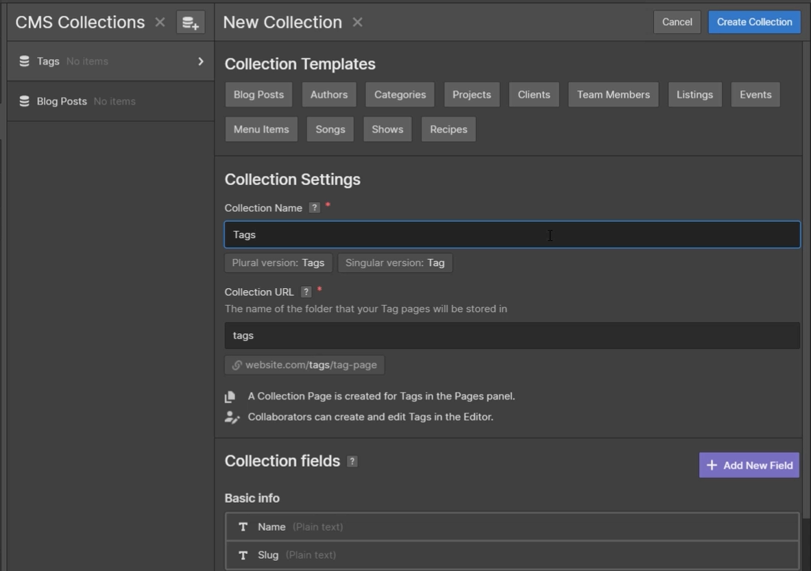 How to create tags and categories collection for blog using Webflow CMS ...