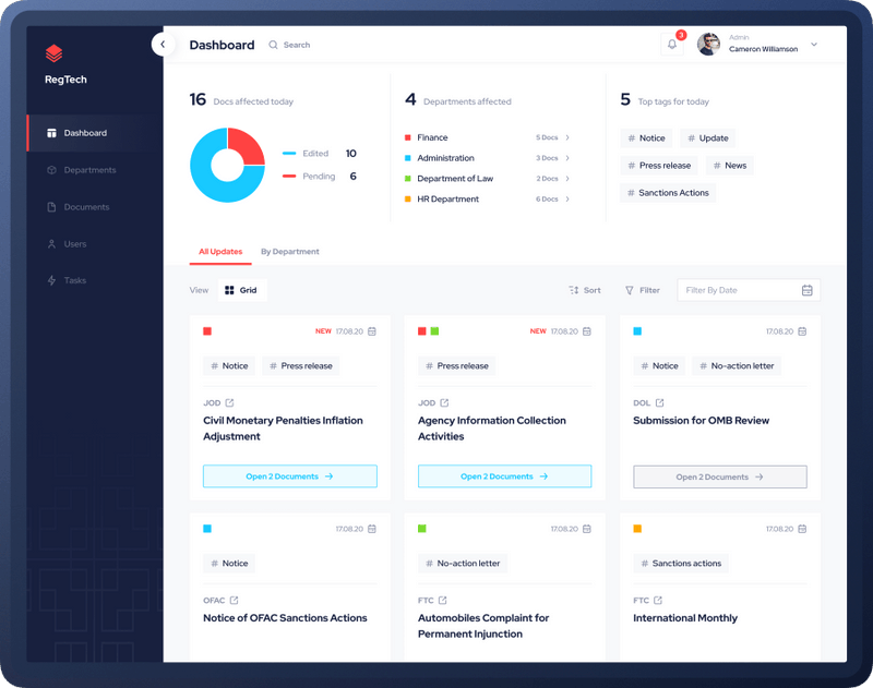 Free template dashboard for regulatory change management