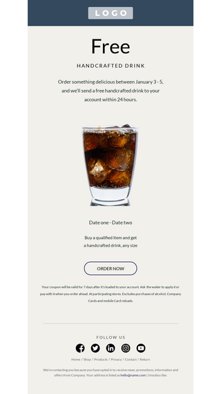 Free Drink Email Template | Unlayer