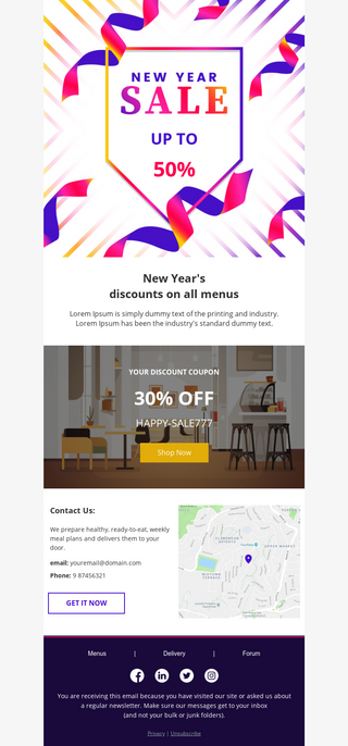 New Year Discount Email Template | Food & Beverage Templates | Unlayer