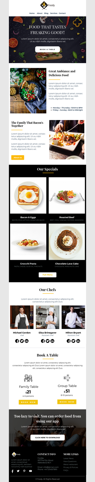 Foodie Email Template | Food & Beverage Templates | Unlayer